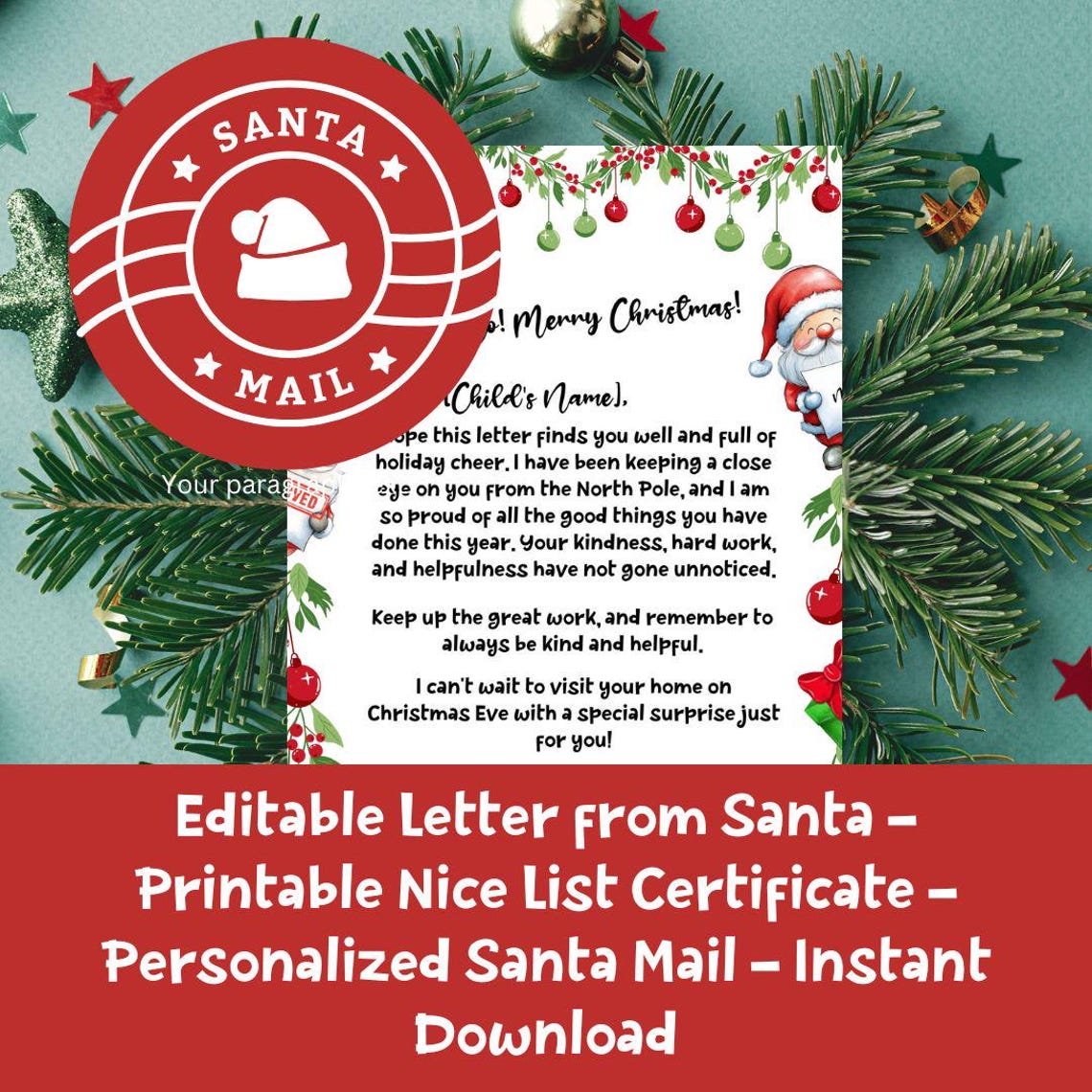 Letter From Santa Customizable - Editable Template for Kids - Instant ...