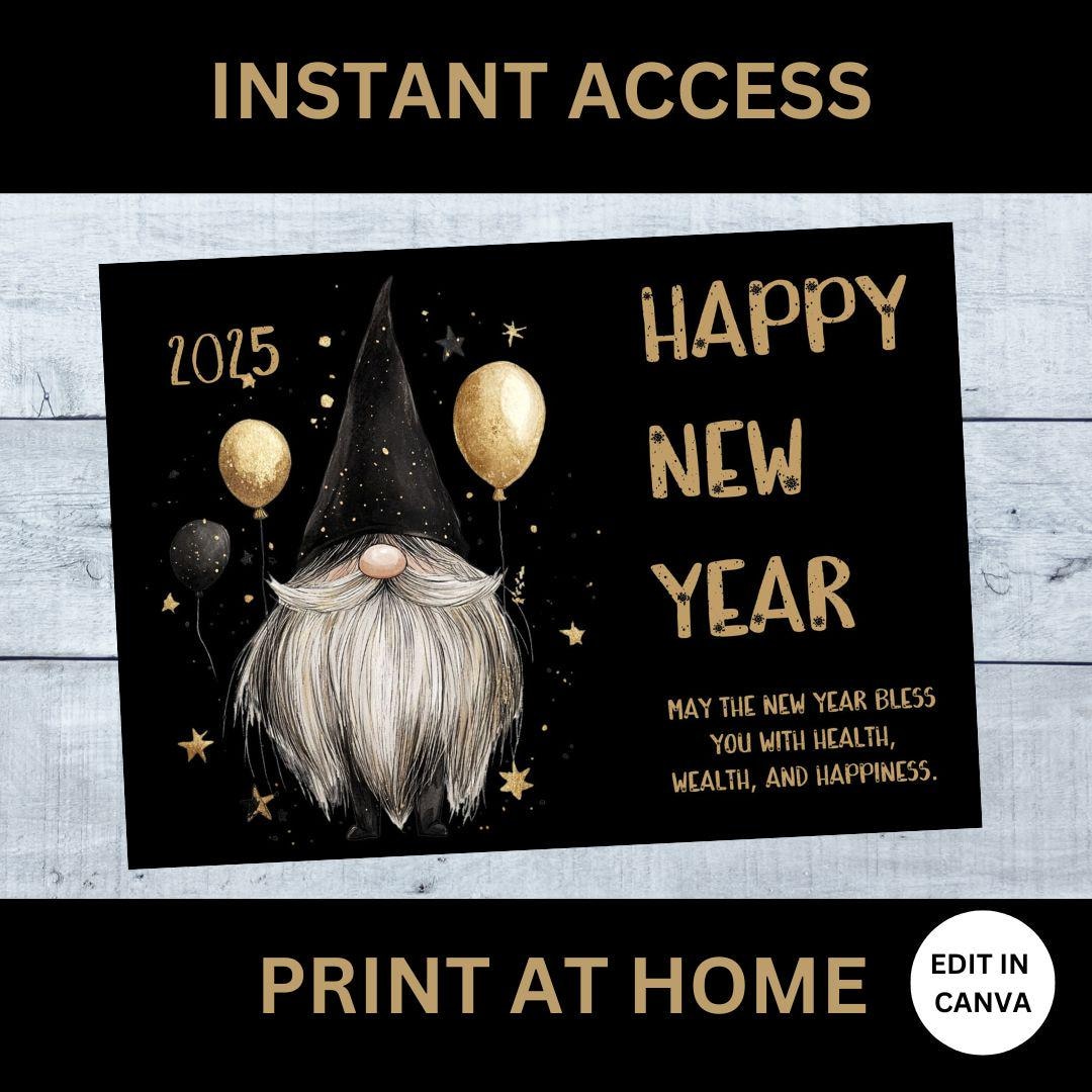 Happy New Year 2025 Postcard - Editable Digital Greeting Card Template ...