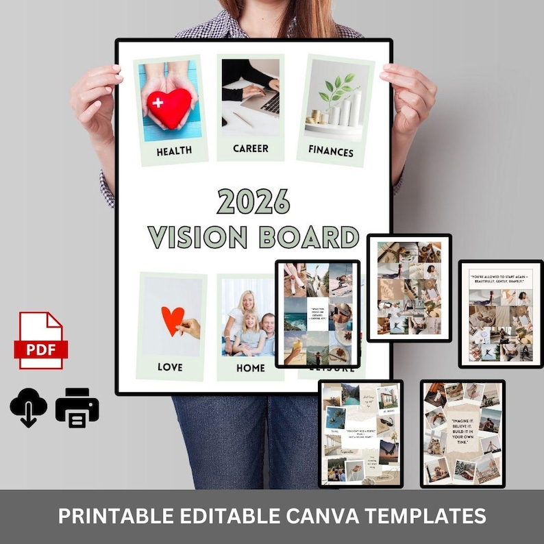 Vision Board 2026 | Hyperlinked | QR Codes, Quotes, Stickers & Cut‑out ...