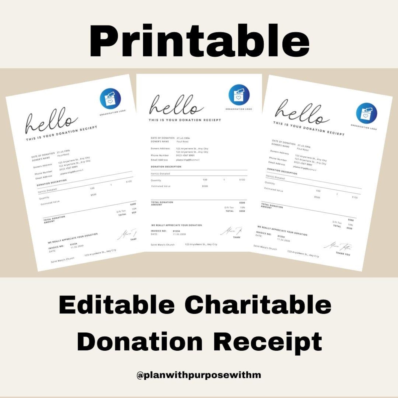 Editable Fundraiser Order Form: School Donation Receipt Template (canva ...