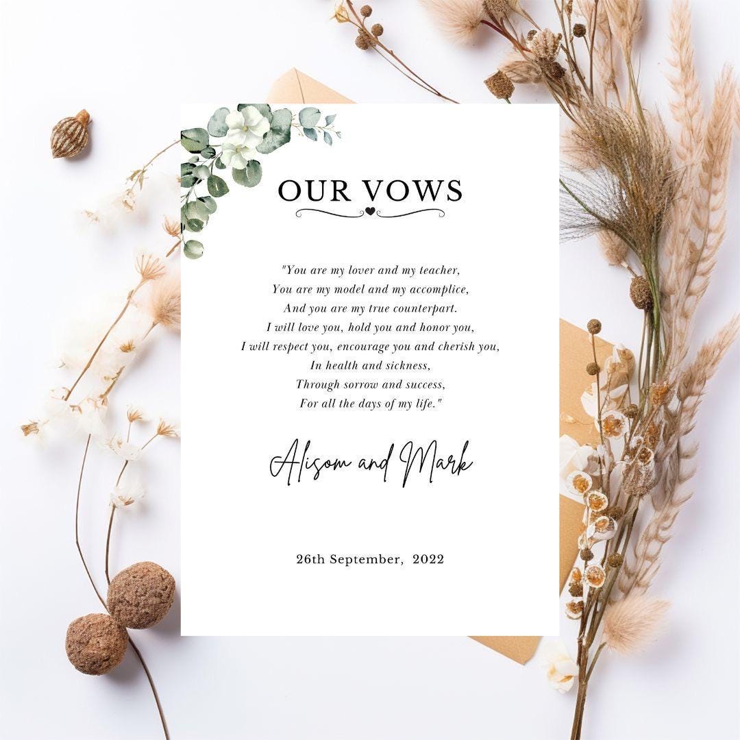 Wedding Vow Print Booklet, Customizable Minimalist Vow Book, Editable ...