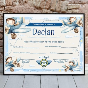 First Flight Certificate for Kids, Editable Toddler Award Template ...