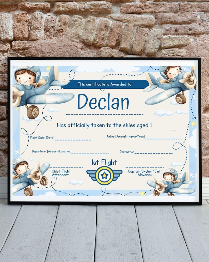 First Flight Certificate for Kids, Editable Toddler Award Template ...