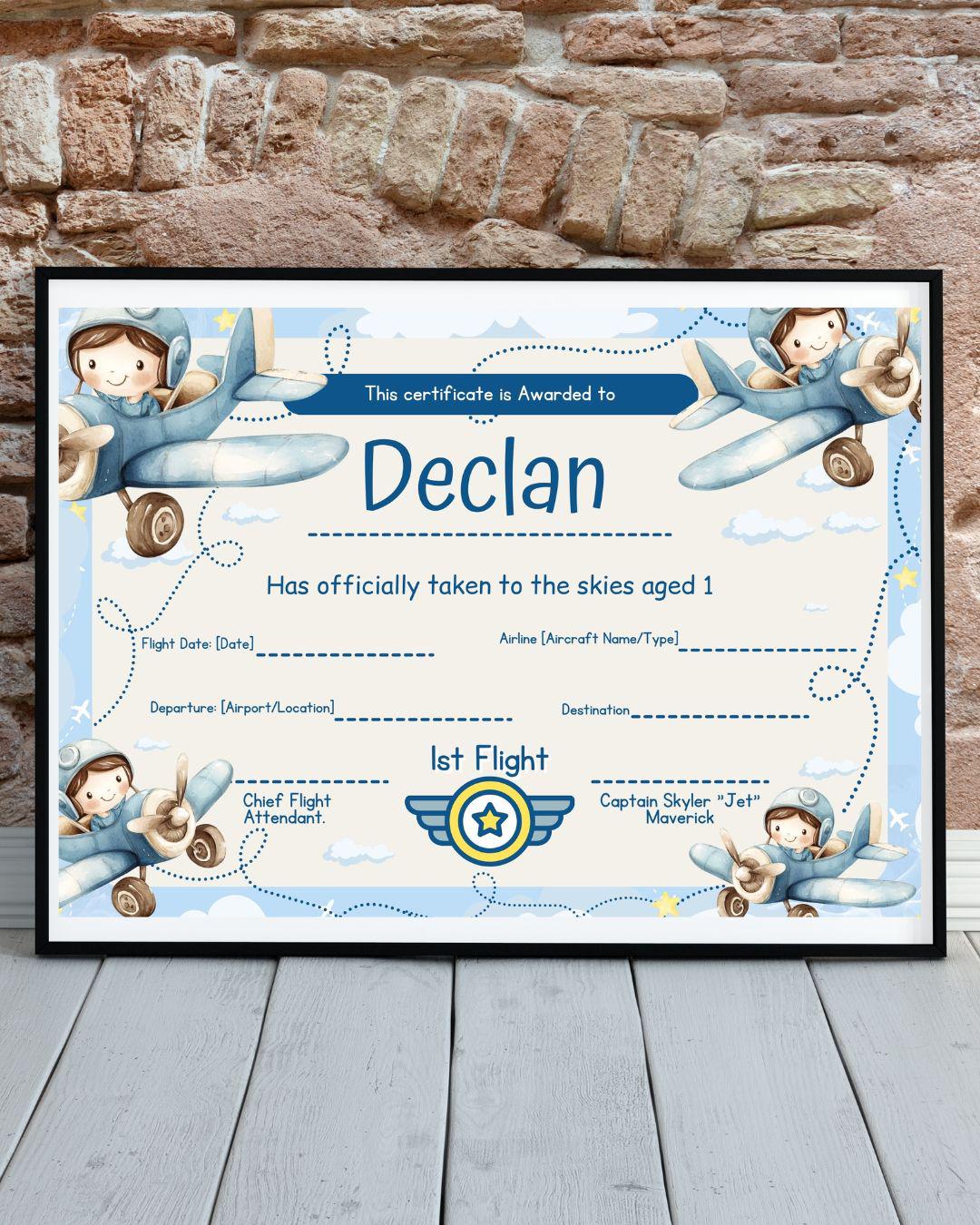 First Flight Certificate for Kids, Editable Toddler Award Template ...