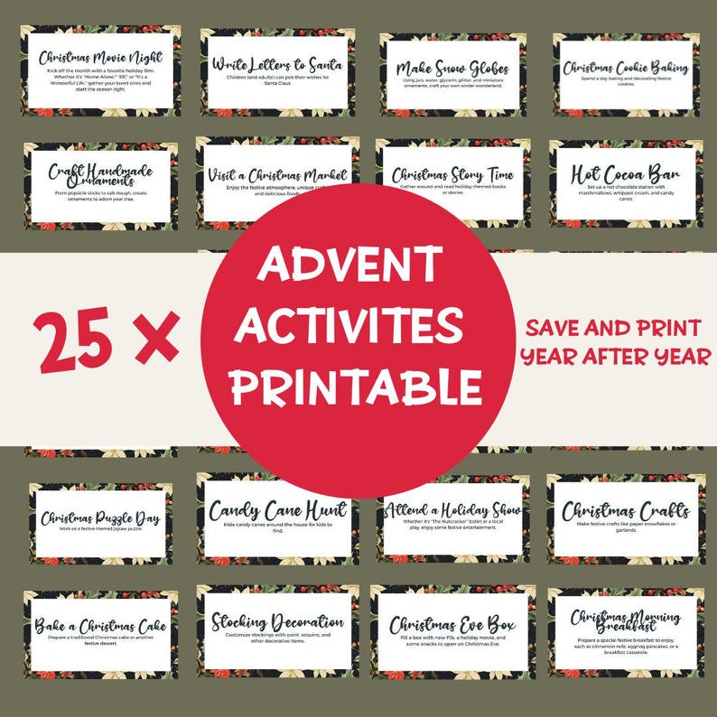 Printable Advent Calendar for Children - Christmas Activities, Advent ...