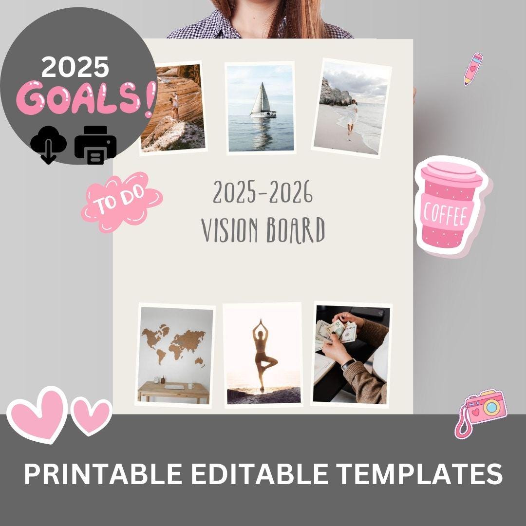 Vision Board Template Canva PLR - 2025 Digital Download - Editable ...