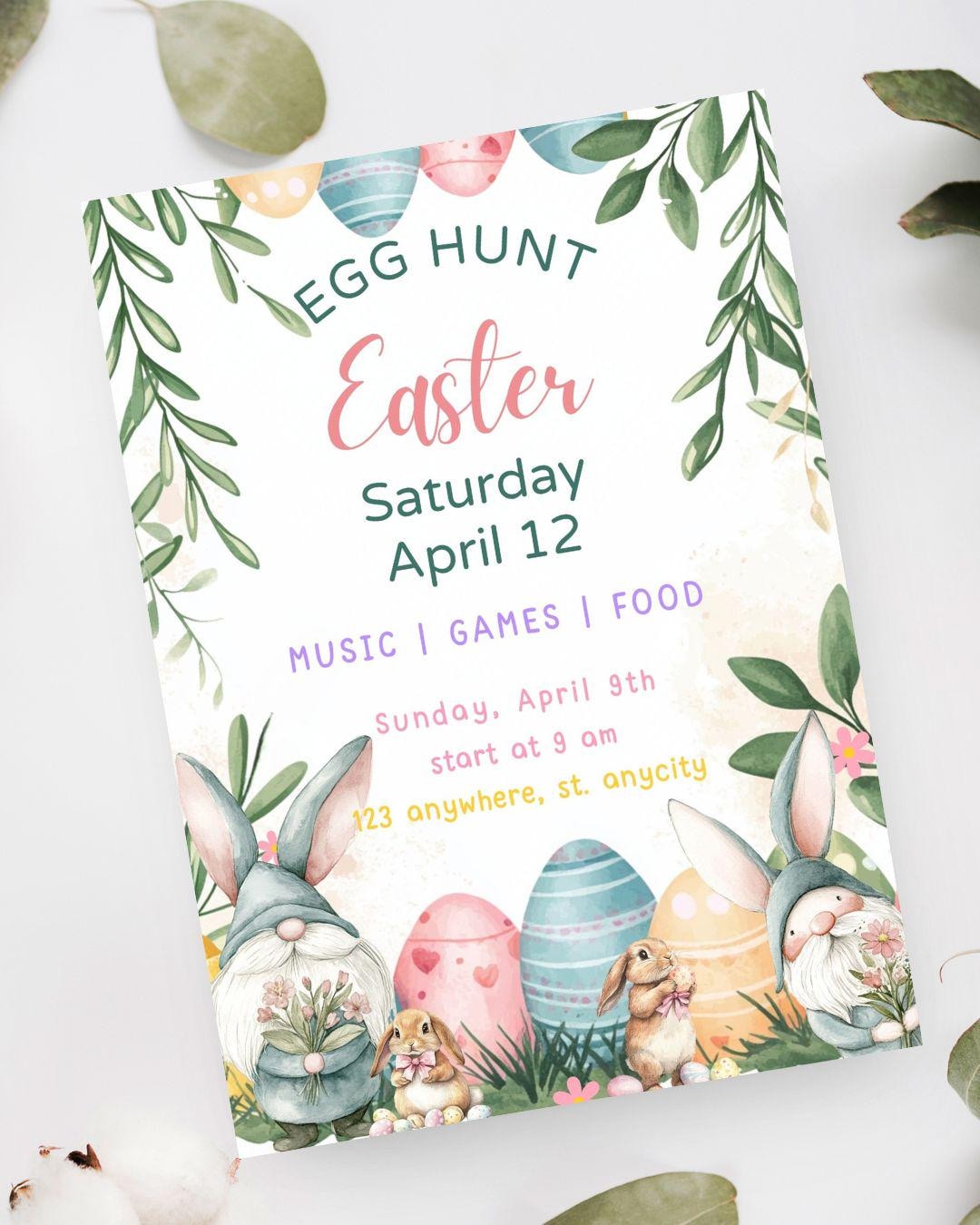 Editable Easter Egg Hunt Party Invitations - Canva Template - Digital ...
