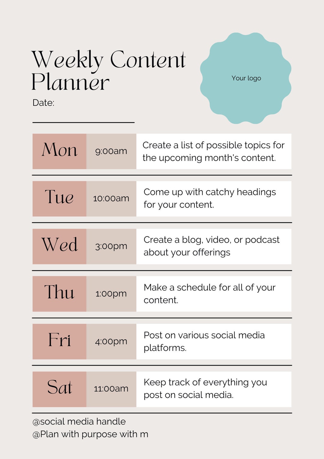 Weekly Digital Planner Hyperlink Canva - Social Media Content Tracker ...