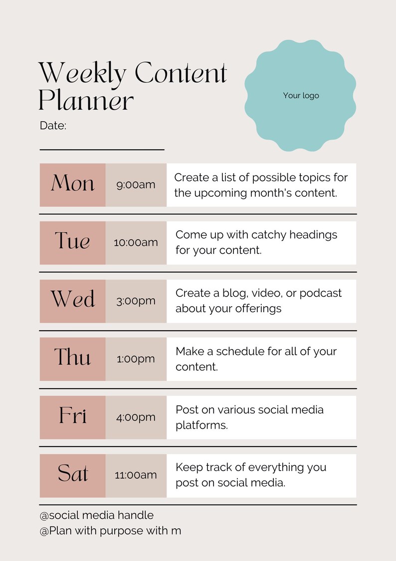 Weekly Digital Planner Hyperlink Canva - Social Media Content Tracker ...