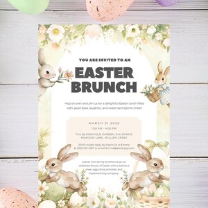 Printable Easter Bunny Invitation - Floral Brunch Party Invite ...