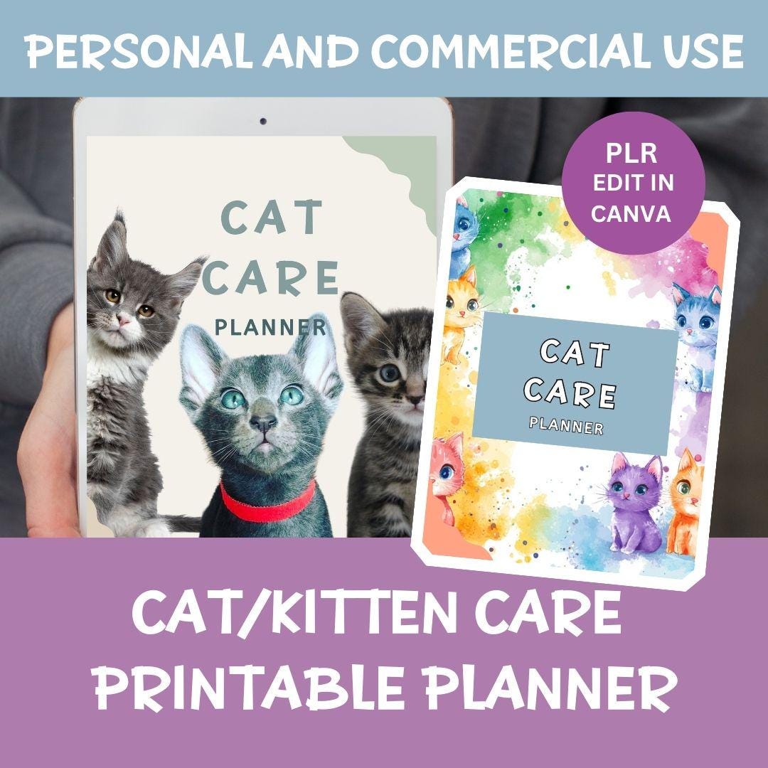 PLR Cat Care Planner - Editable Pet Planner Template - Printable Cat ...