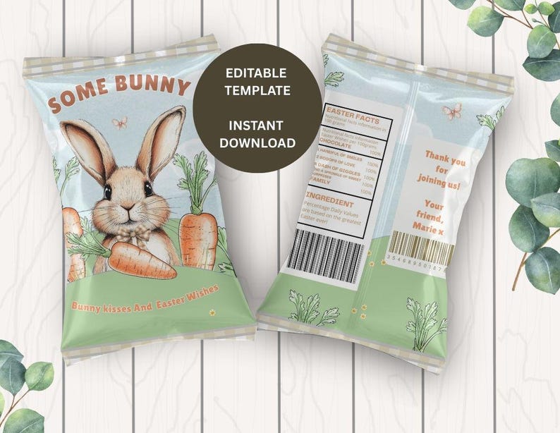 Easter Bunny Chip Bag Crimp Template: DIY Party Favors (digital ...