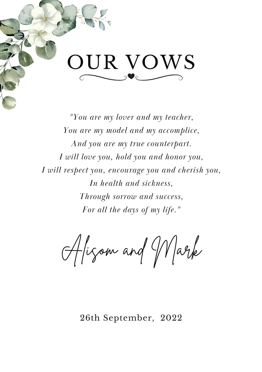 Minimalist Wedding Vow Book Template, Editable His and Her Vows ...