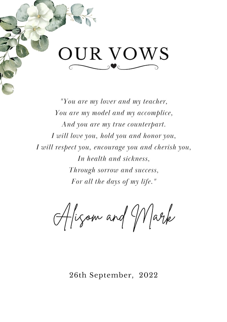 Wedding Vow Book Printable - Minimalist Template | His & Her Ceremony ...