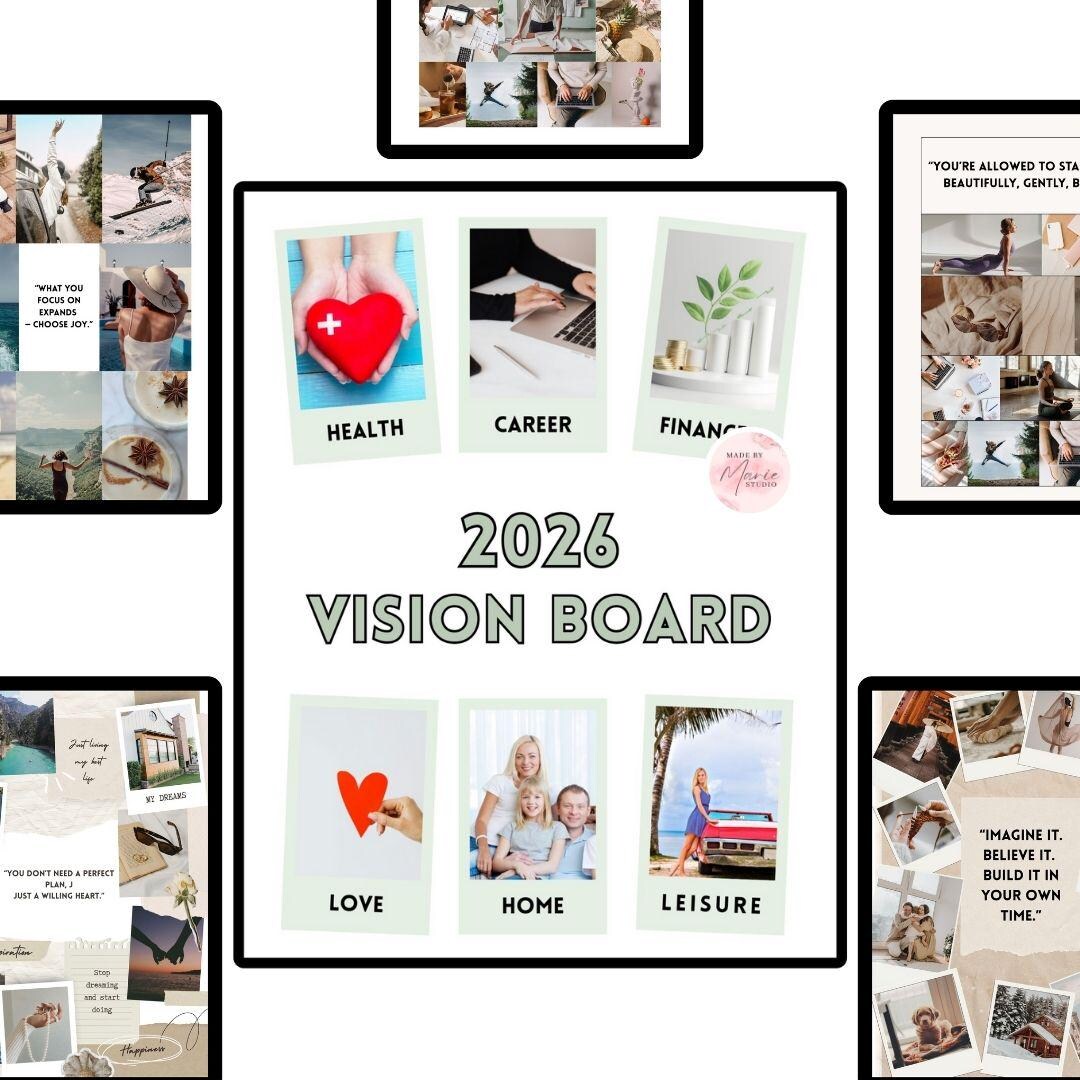 Vision Board 2026 | Hyperlinked | QR Codes, Quotes, Stickers & Cut‑out ...