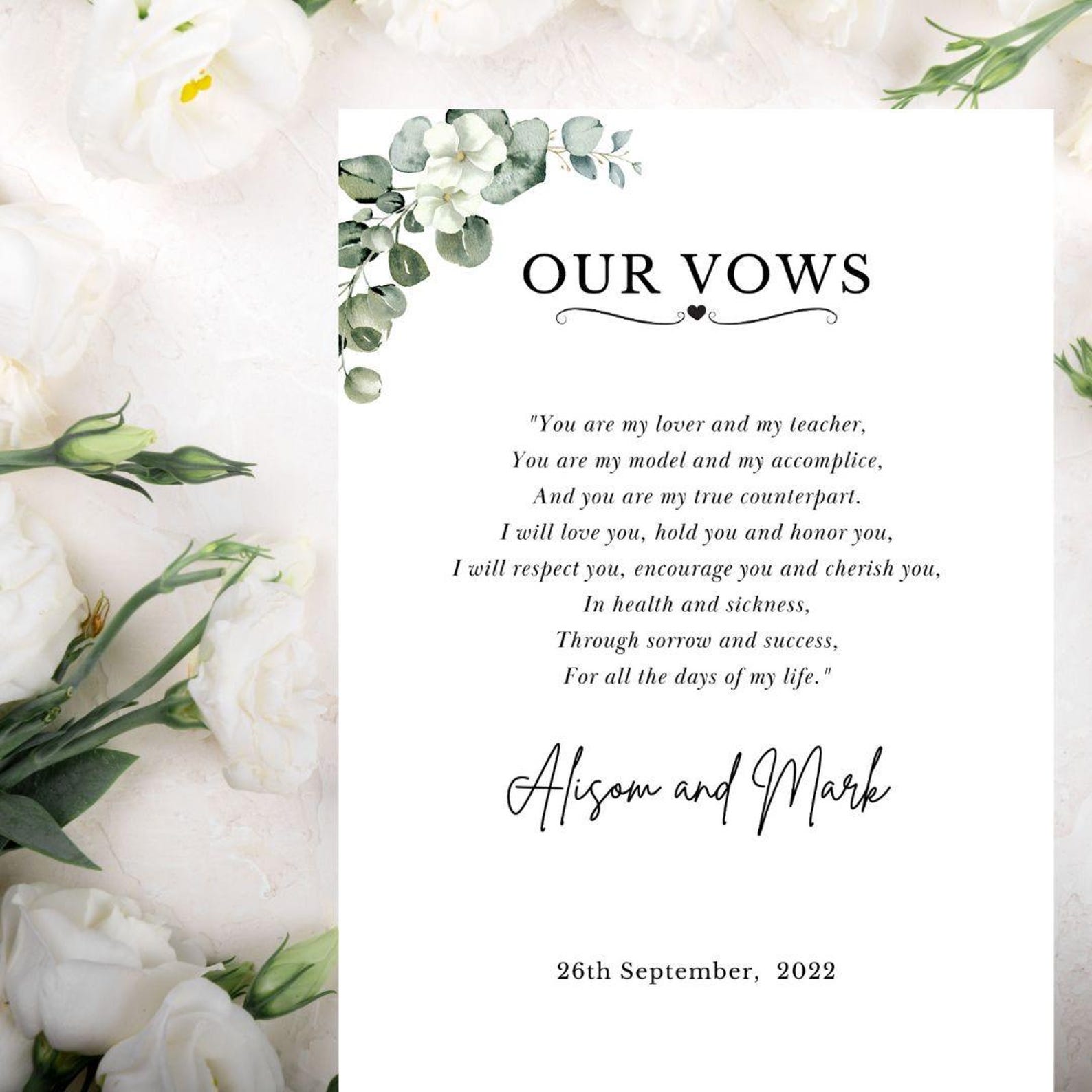 Wedding Vow Print Booklet, Customizable Minimalist Vow Book, Editable ...