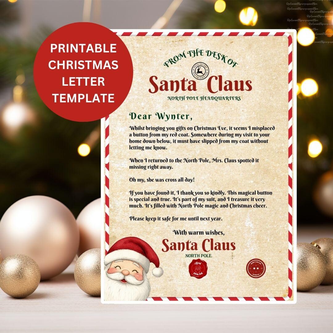 Santa’s Lost Button Letter • Personalised Letter A4 Printable ...