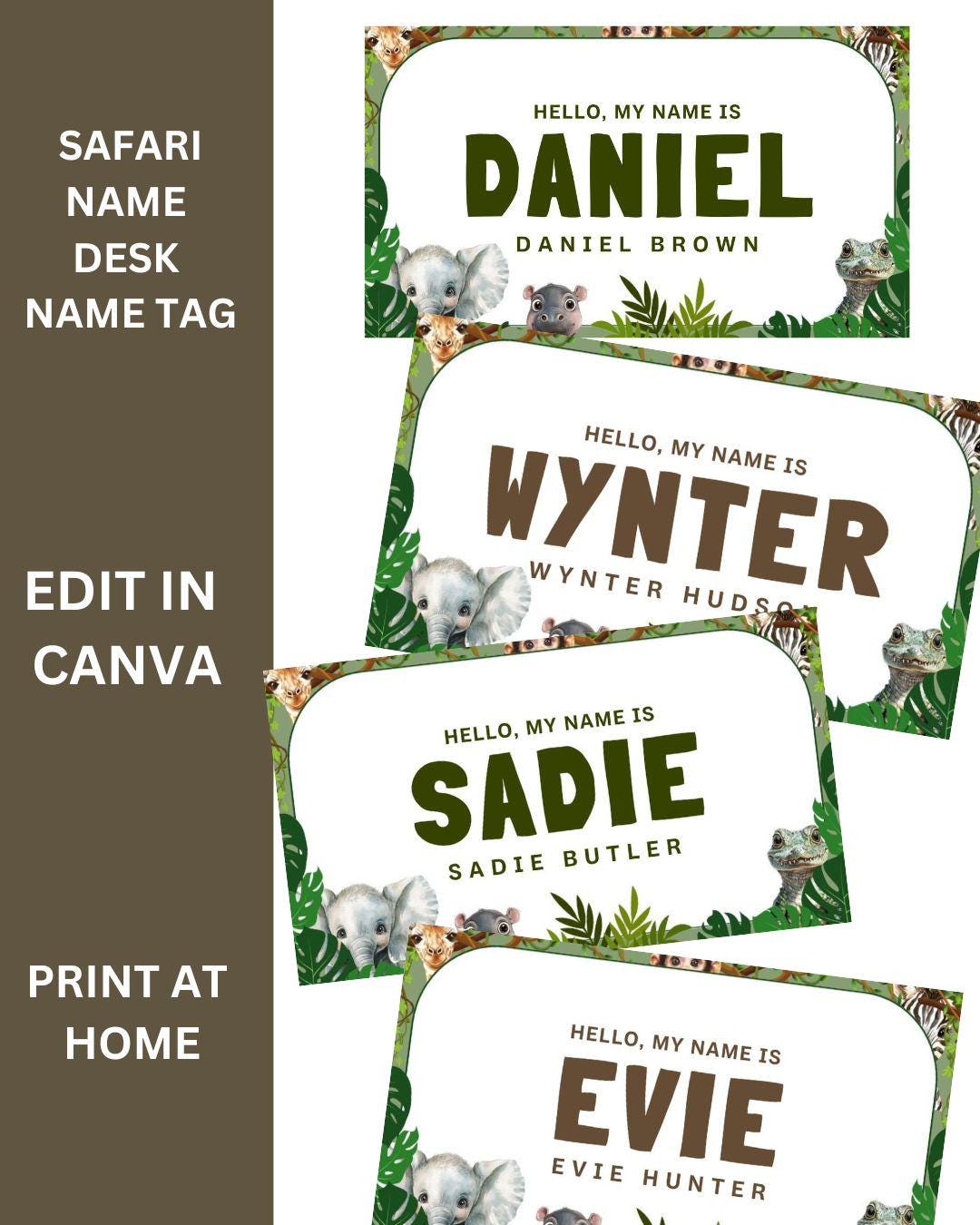 Safari Classroom Name Tags: Editable Desk Labels (canva Template ...