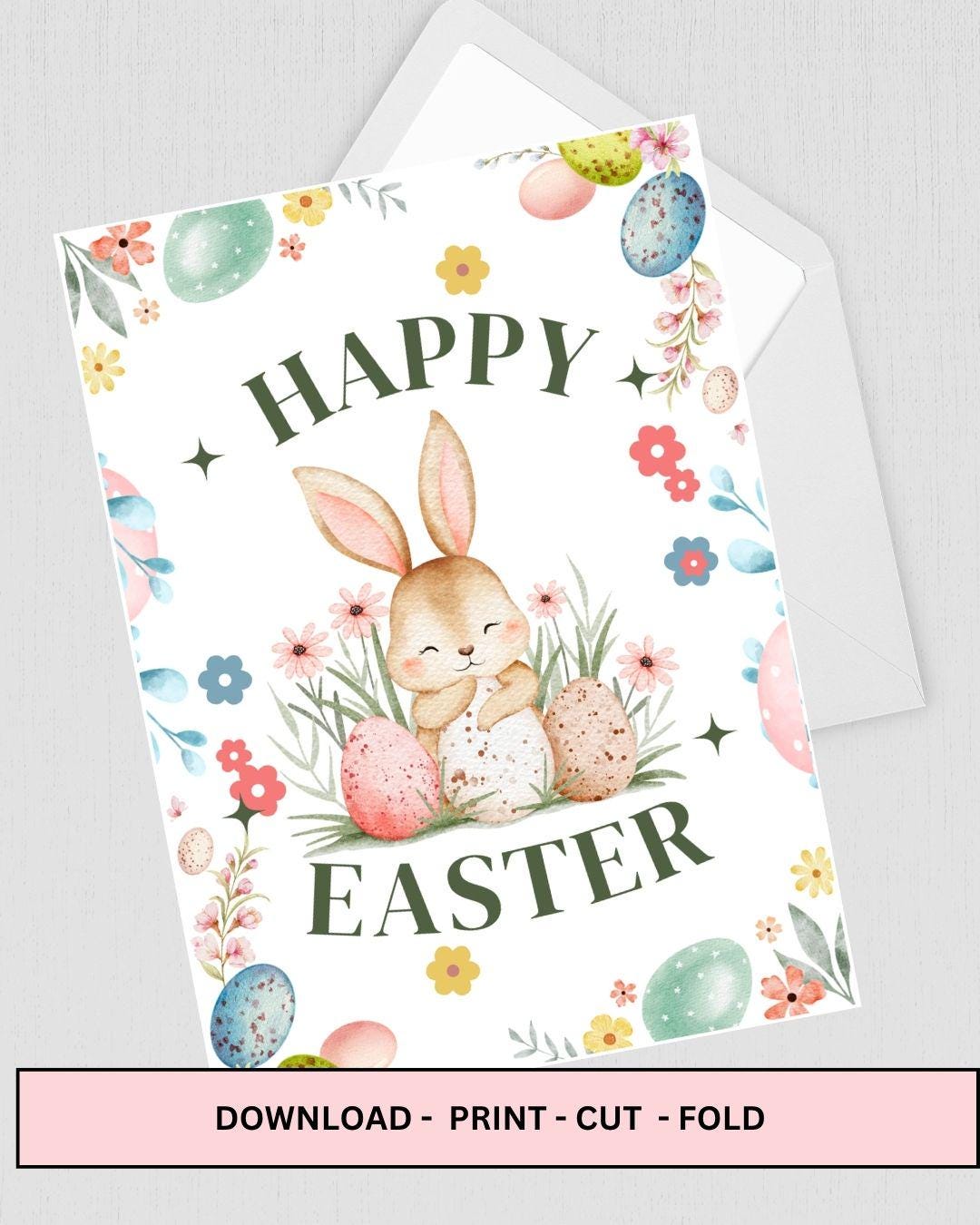 Easter Bunny Folded Card – Printable Spring Decor (digital Download) - Etsy