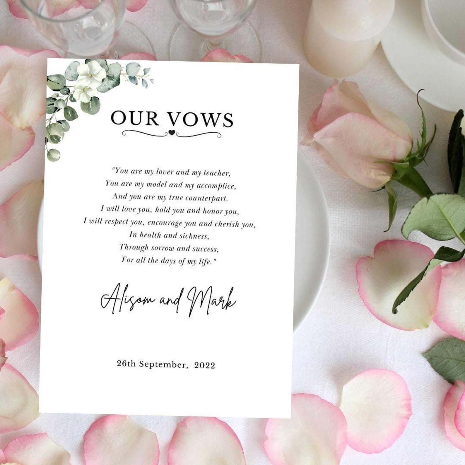 Wedding Vow Print Booklet, Customizable Minimalist Vow Book, Editable ...
