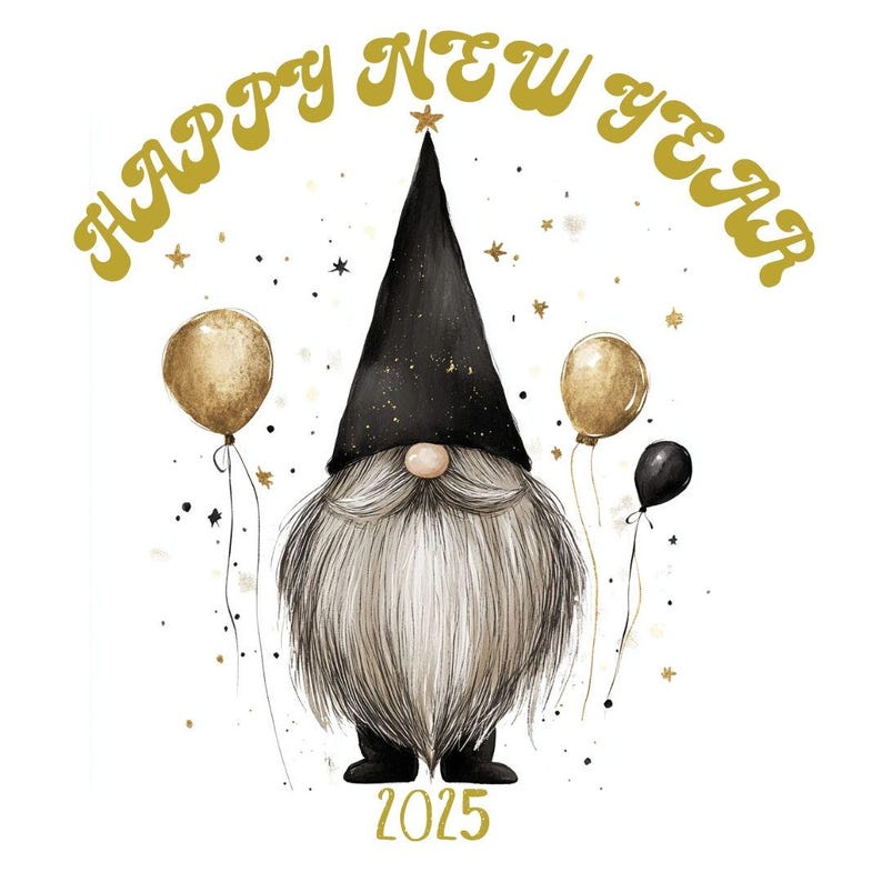 Happy New Year Clipart Black and Gold 2025 - Gnome Graphics, Confetti ...