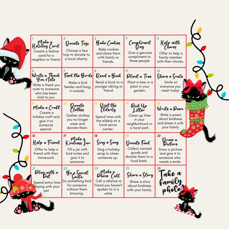 Acts of Kindness Advent Calendar for Kids - Printable Christmas ...