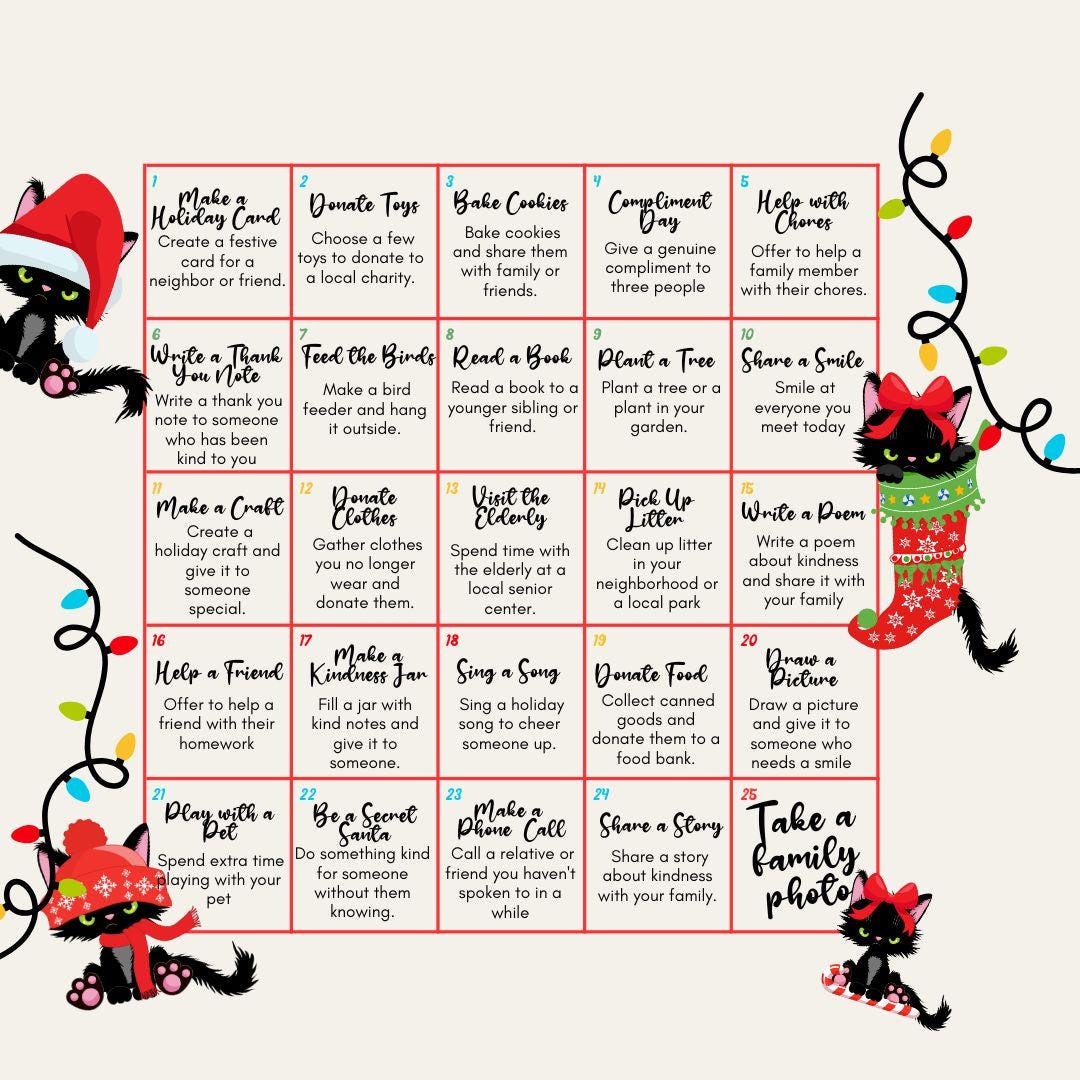 Acts of Kindness Advent Calendar for Kids - Printable Christmas ...