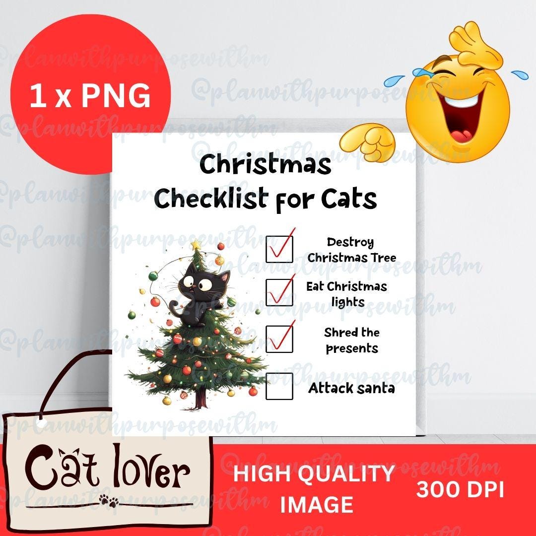 Christmas Cat Checklist PNG – Holiday SVG, Cat Lover Gift - Etsy