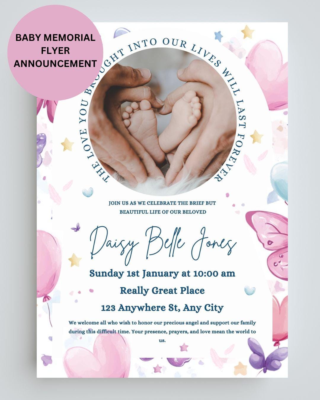Baby Memorial Flyer Announcement, Digital Printable Invite for ...