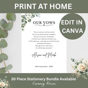 Wedding Vow Print Booklet, Customizable Minimalist Vow Book, Editable ...