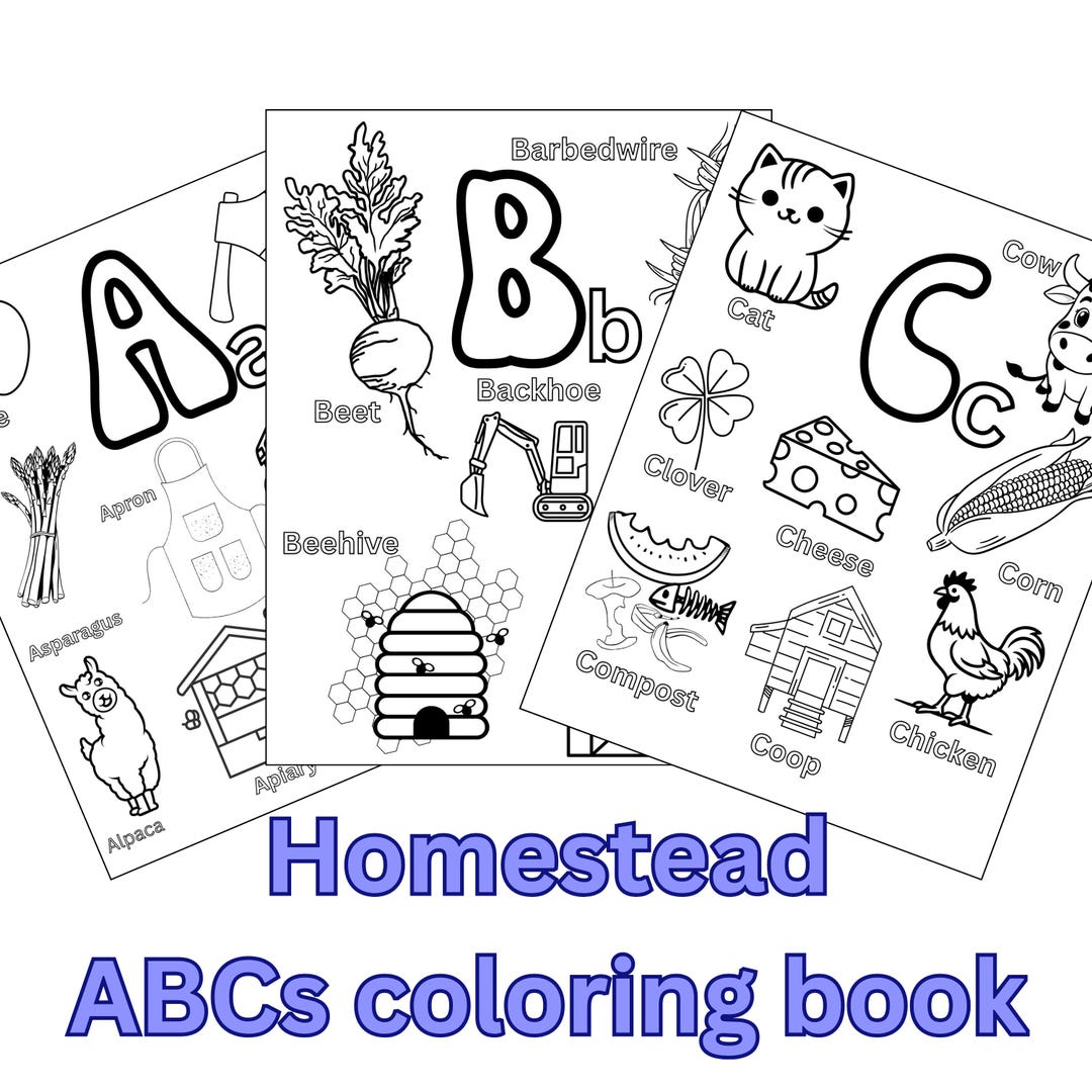 Homestead Abcs Coloring Book Printable—kids Farm Theme Alphabet ...