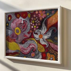 Aboriginal Dot Art Flower Print, Australian Indigenous Style Wall Decor ...
