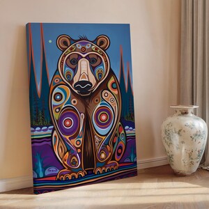 Canadian Aboriginal Artwork, Bear Canvas Print Inspired by Inuit ...