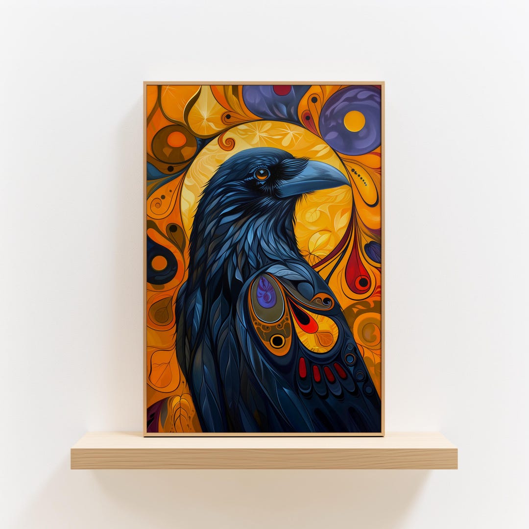 Bold Raven Indigenous Style Artwork, Colorfl Canadian Aboriginal Wall ...