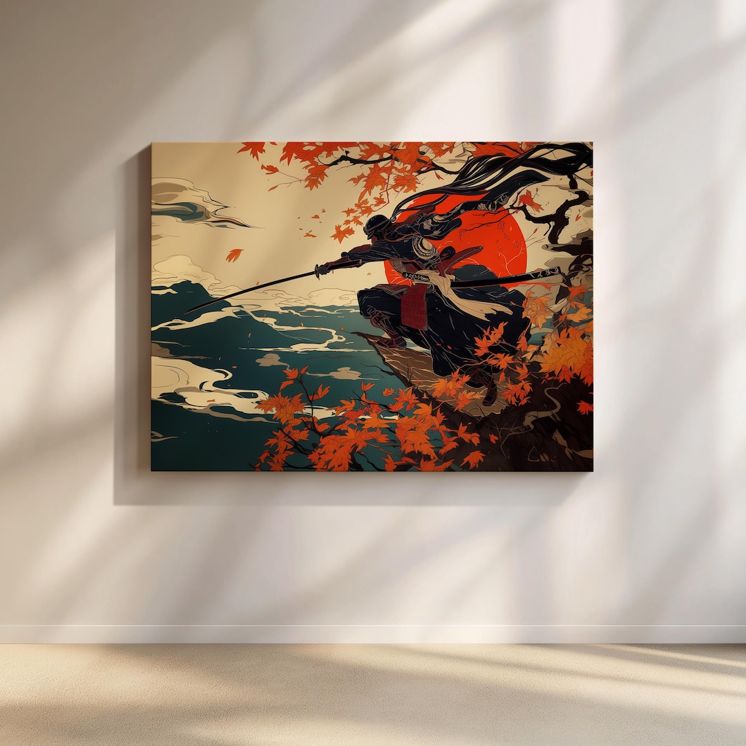 Japanese Samurai Canvas Wall Art – Ronin Warrior Ukiyo-e Inspired Print ...