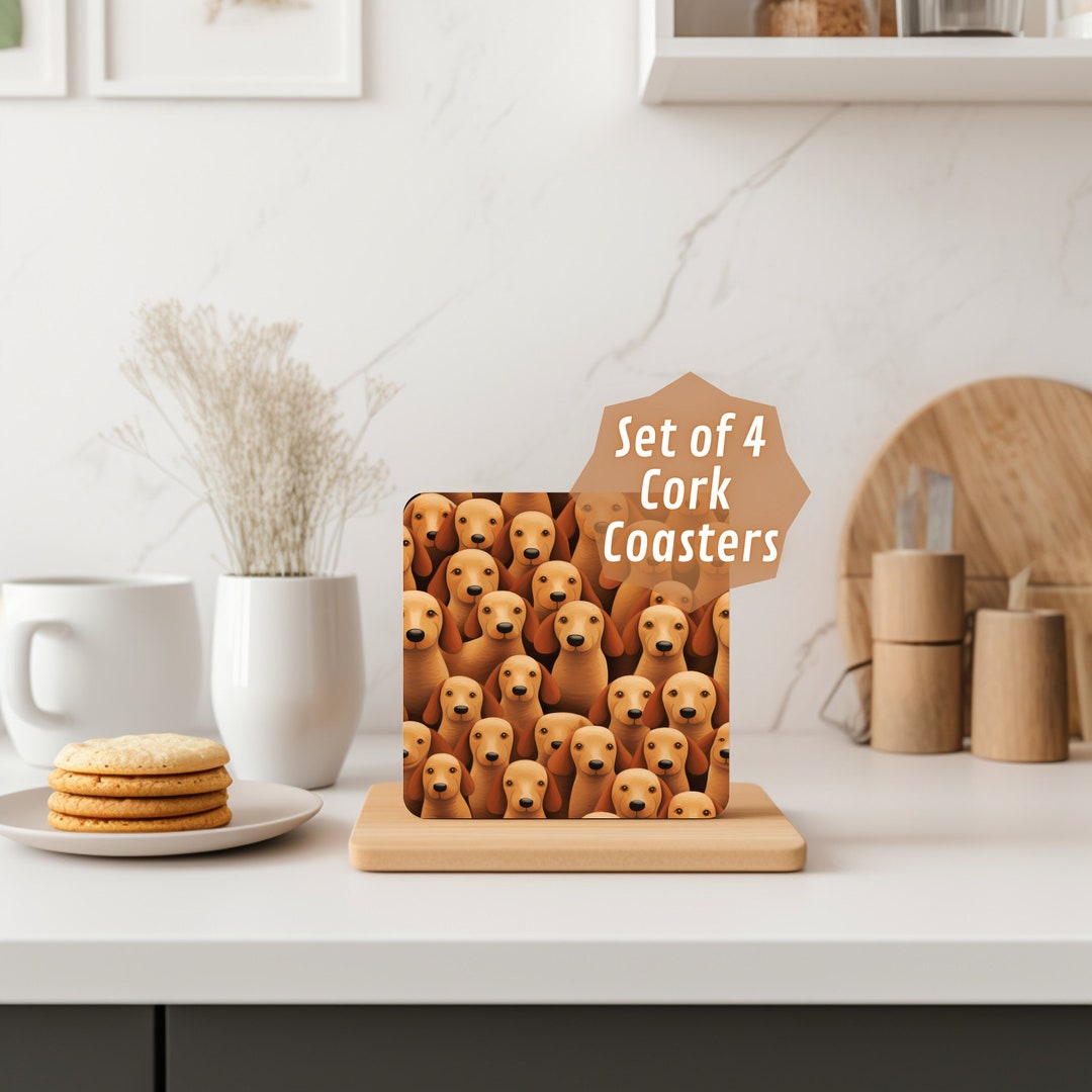 4 Funny Coasters Bright Cork Coasters Set Cute Cork Back - Etsy