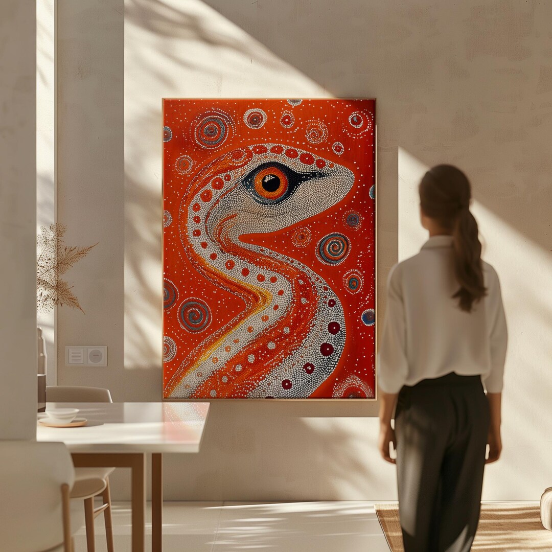 Aboriginal Dot Painting Art Style Canvas of Bush Snake, Aussie Wildlife ...