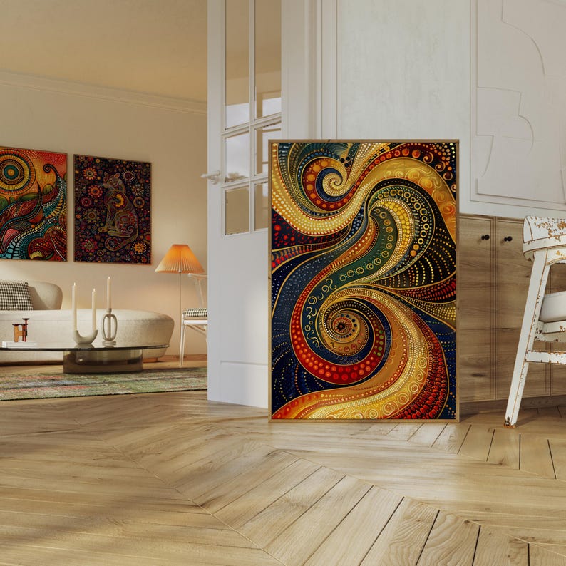 Australian Aboriginal Dreamtime Art Style Poster, Vibrant Dot Painting ...