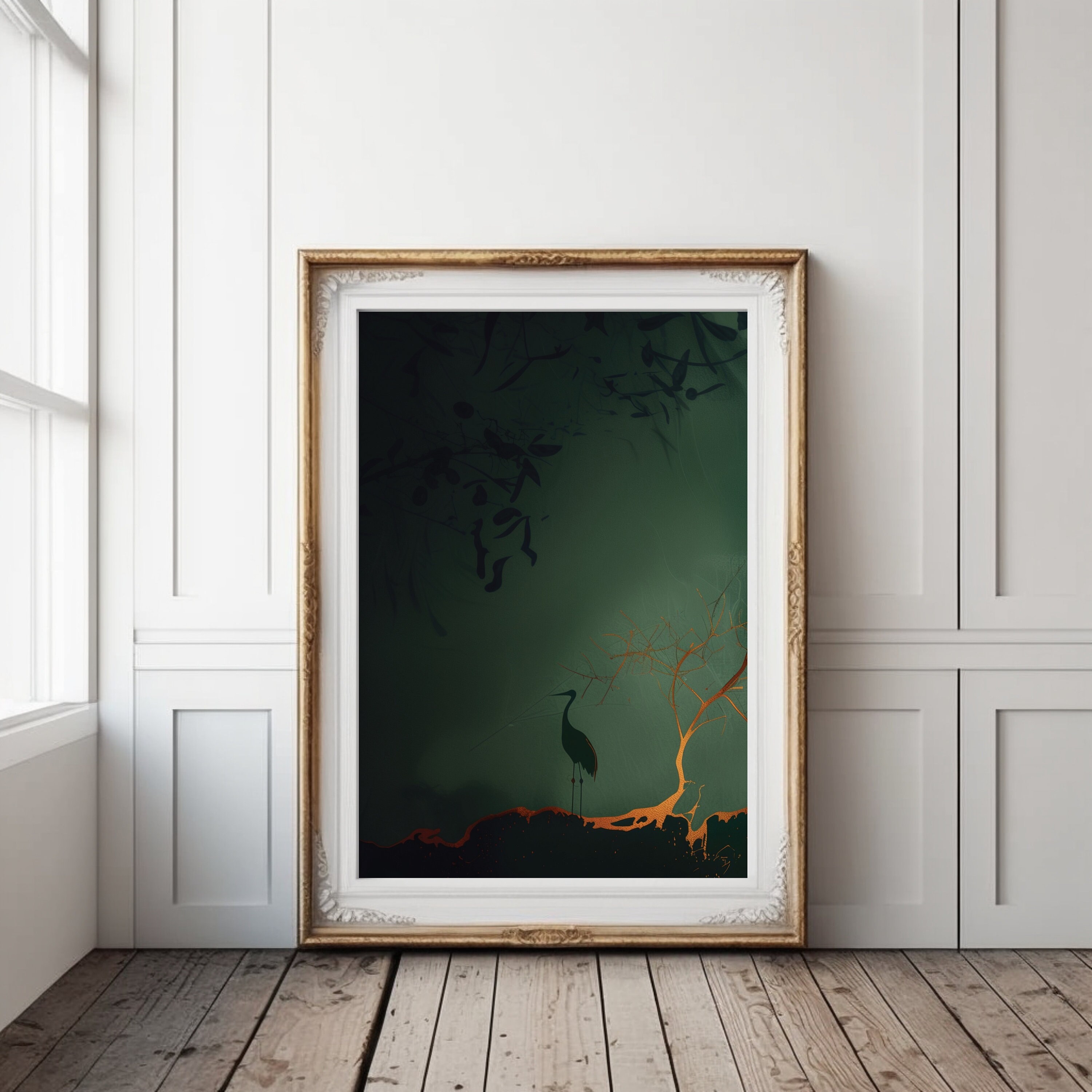 Emerald Green & Gold Japandi Wall Art, Japanese Wall Art, Wabi Sabi ...