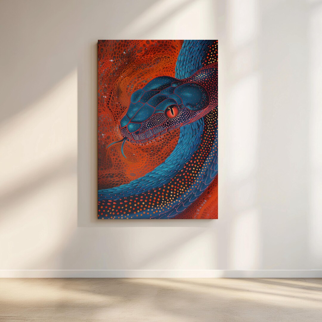 Blue Snake Inspired by Aboriginal Artwork, Vibrant Dot Painting Themed ...