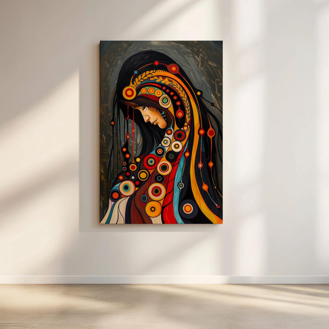 Indigenous Woman Portrait Print, Canadian Aboriginal Style Canvas Art ...