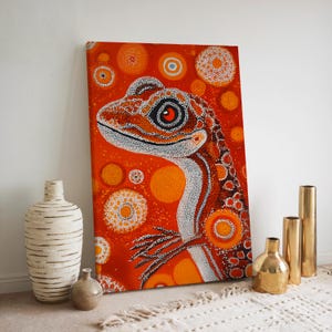 Bold Goanna Aboriginal Dot Art Style Canvas Print, Funny Aussie Reptile ...