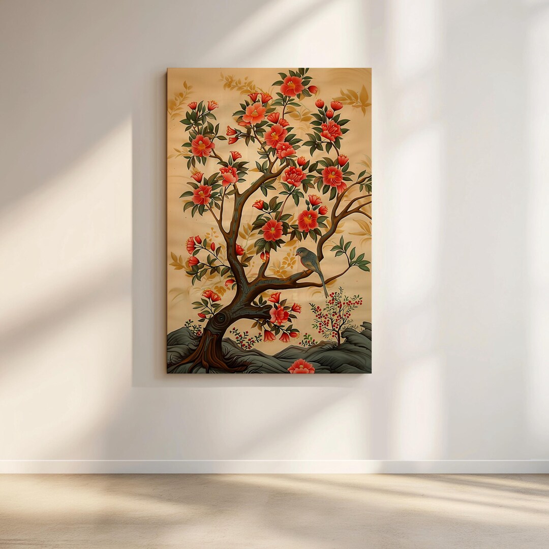 Vibrant Tree of Life & Bird Indian Artwork, Contemporary Print on ...