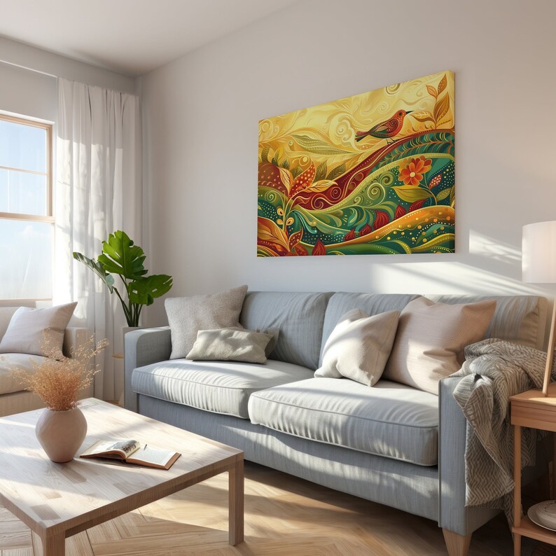 Bird Aboriginal Artwork Vibrant Horizontal Dot Painting on Canvas ...