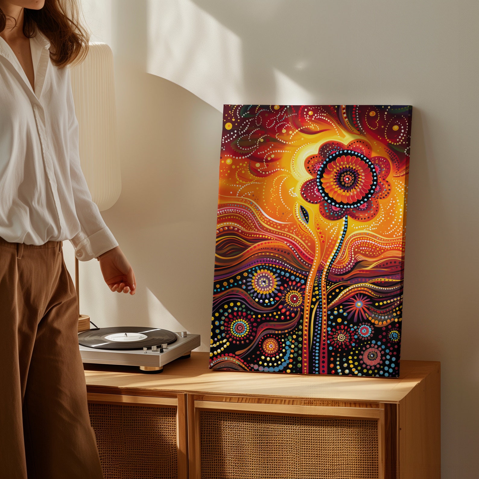 Flower Aboriginal Australian Print on Canvas, Dreamtime Dot Painting ...