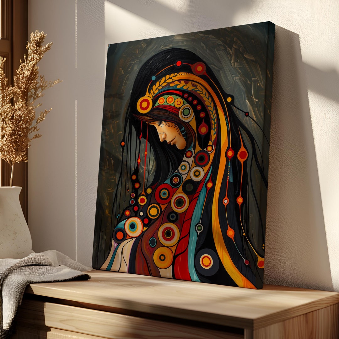 Indigenous Woman Portrait Print, Canadian Aboriginal Style Canvas Art ...