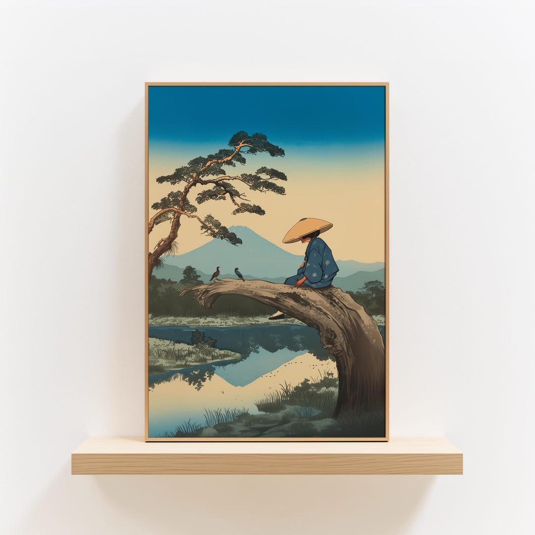 Ukiyo-e Inspired Print – Japanese Minimal Landscape With Mount Fuji ...