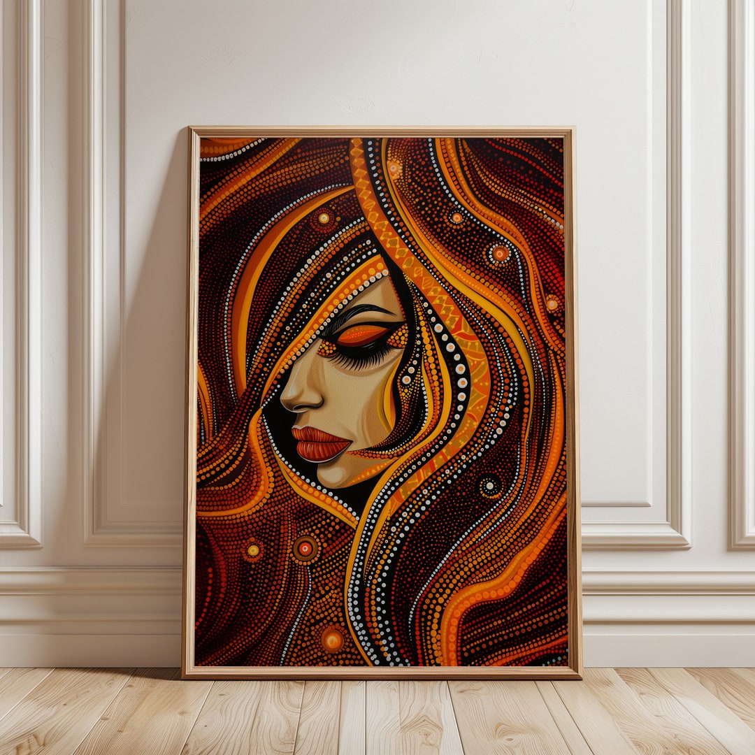 Aboriginal Dot Art Style Print, Indigenous Woman Portrait, Australian ...