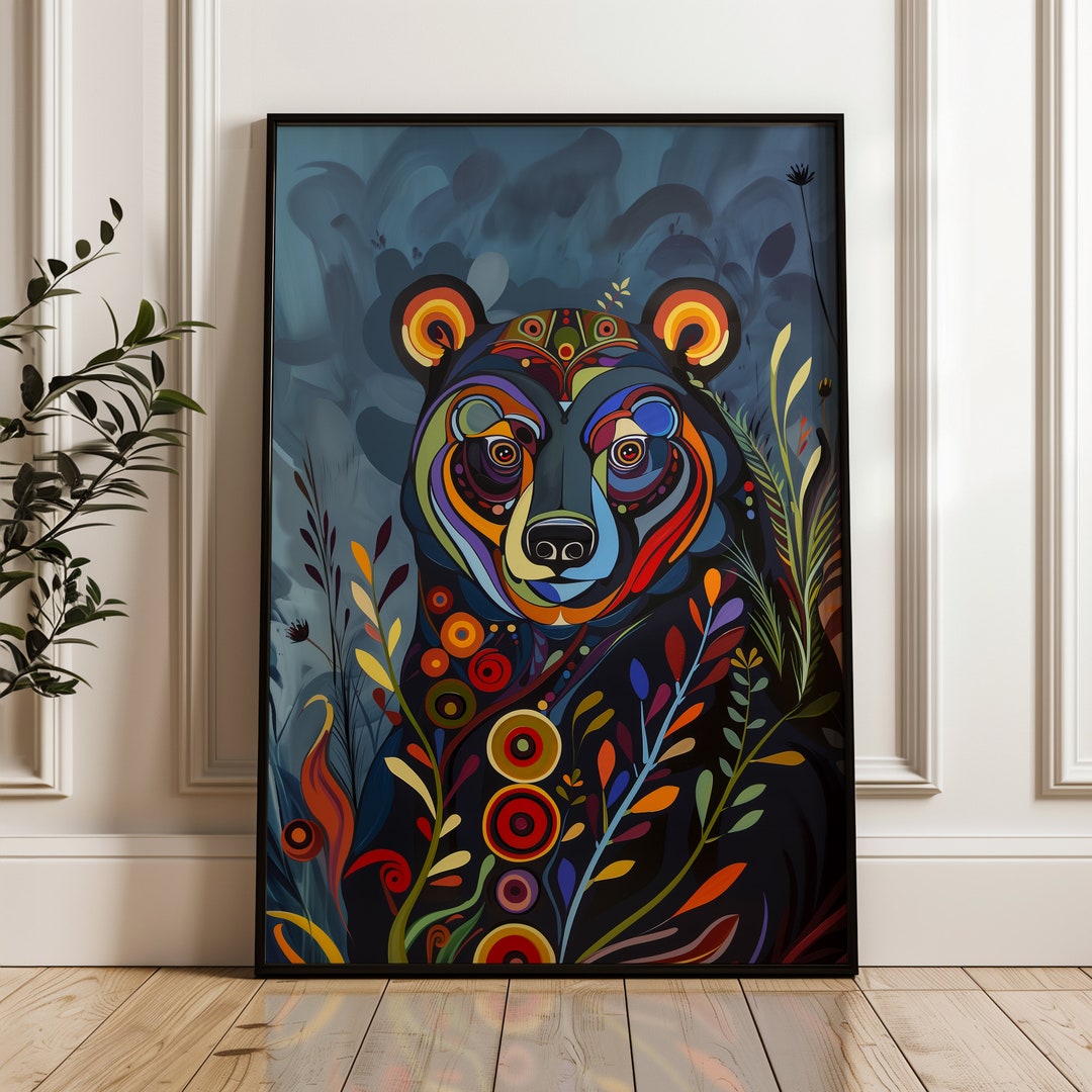 Canadian Animal Aboriginal Artwork, Colorful Inuit Inspired Bear Poster ...