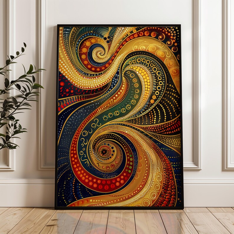 Australian Aboriginal Dreamtime Art Style Poster, Vibrant Dot Painting ...